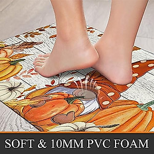 Bsmathom Fall Anti Fatigue Kitchen Rug Sets 2 Piece, Non Slip Waterproof Thick Cushioned Kitchen Rugs and Mats Set of 2, Pumpkin Thanksgiving Kitchen Runner Carpet Comfort Standing Mat