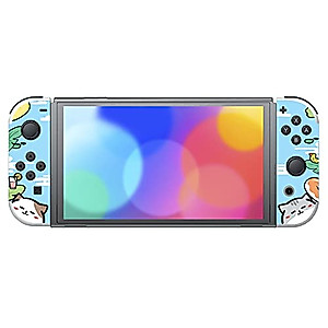 PlayVital Full Set Protective Stickers for Nintendo Switch OLED Model, Customized Vinyl Decal Skins for Switch OLED Console & Joycon & Dock & Grip - Pool Party Kitten