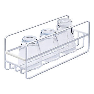 Yamazaki Home Mug Cabinet Organizer, Coffee Cup Holder for Kitchen, Glass and Bottle Stand for Drawer, Metal with Silicone Handle | Steel, One Size, White