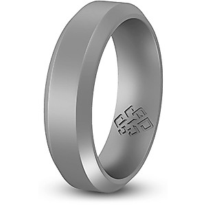 Knot Theory Silver Silicone Ring for Men Women - Breathable Bevel Comfort Fit 6mm Wedding Band Size 14