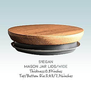 Wood Lid for Wide Mouth Mason Jars, Set of 12, Acacia Wooden Storage Canning Ball Jar Lids with Airtight Silicone Seal, Designed by S1EGAN