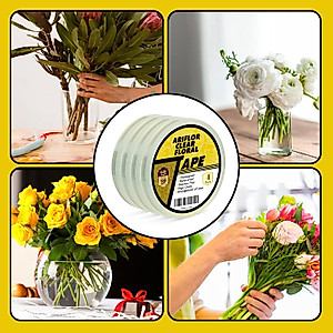 ARIFLOR 4Packs Clear Floral Tape - 1/4 inches Wide Floral Vase Tape, Clear Waterproof Floral Tape for Fresh Flower Bouquets and Flower Arrangements Crafts (0.25inch*4Packs), 0.25inch*4Pack