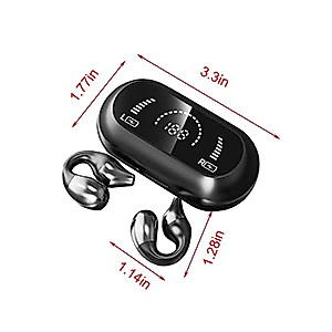 Smart-Touch Wireless Bluetooth Headset Comfortable Clip-on Design Graphene Diaphragm Earphones 5.2 Binaural In-Ear Sports Call Headphones High Sound Quality IPX5 Waterproof LED Screen Display (Black)