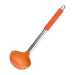 Silicone Ladle Spoon, KUFUNG Stainless Steel Handle Seamless & Nonstick Kitchen Ladles, BPA-free & Heat resistant up to 480°F, Non-Stick Kitchen Cooking Utensils Baking Tool (Orange)
