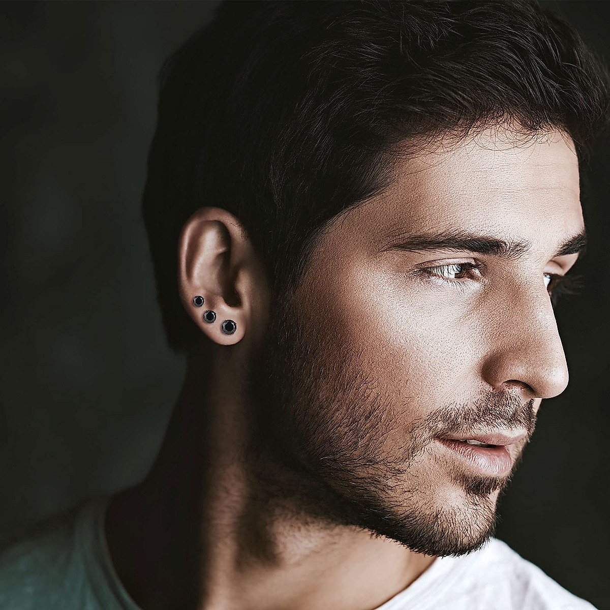 20 Pairs Black Studs Earrings for Men Women Black Square Earrings Stainless Steel Round Fake Cartilage Ear Studs CZ Inlaid Black Earrings Punk Piercing Jewelry Diamond Earrings Set