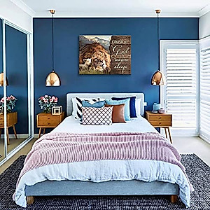 Bedroom Wall Decor Lion of Judah and Lamb Pictures Christian Gift Religious Canvas Wall Art Give it to God and Go to Sleep Sign Painting Prints Framed Artwork for Bathroom Living Room 12"x16"