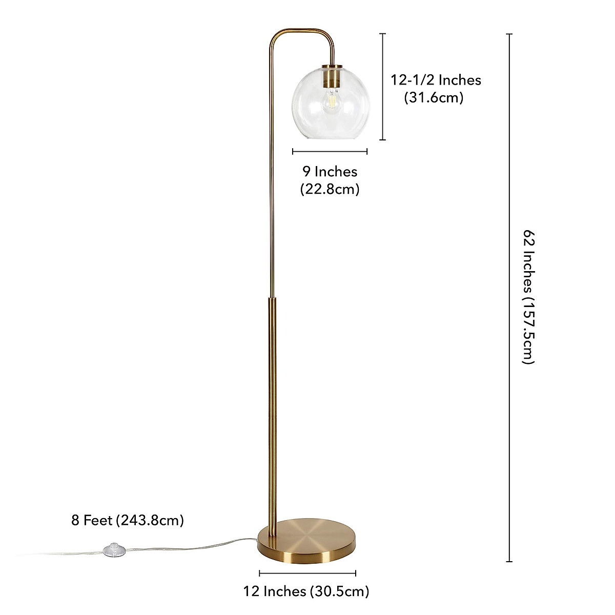 Harrison Arc Floor Lamp with Glass Shade in Blackened Bronze/Clear