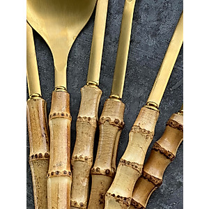 Bamboo Stainless Steel Cooking Tools Utensils Stainless - Brass/Gold Cooking and Serving Utensils - Gold Kitchen Utensils - Bamboo Wood Handled Gold Kitchen Utensils For Gold Kitchen