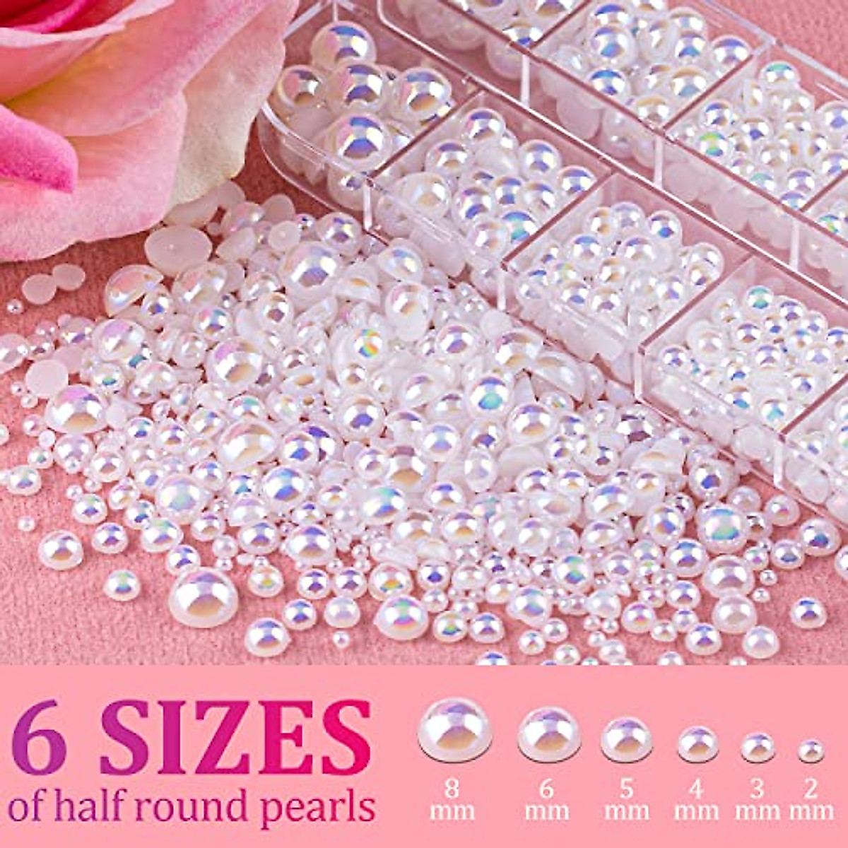 3800 Pcs 3 Boxes Flat Back Pearls Kits Flatback Colorful AB+White AB+Beige AB Half Round Pearls with Pickup Pencil and Tweezer for Home DIY and Professional Nail Art, Face Makeup and Craft