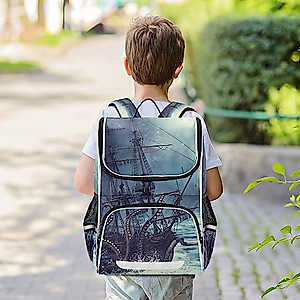 Nander Backpack,Pirate Ship Students School Backpacks with Reflective Tape for Girls & Boys,Wide Mouth School Bag Book Bag for Kid Teens