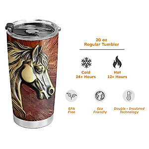 20oz Metal Horse Tumbler, Life is Better with a Horse, Country, Equestrian Gifts for Horses Lovers, Coffee Thermos, Stainless Steel Double Wall Vacuum Insulated Coffee Mug, Travel Cup with Lid