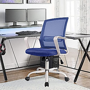 Office Chair, Ergonomic Mid Back Desk Chair with Lumbar Support, Adjustable Swivel Mesh Computer Chair with Armrests for Home, Office, Blue