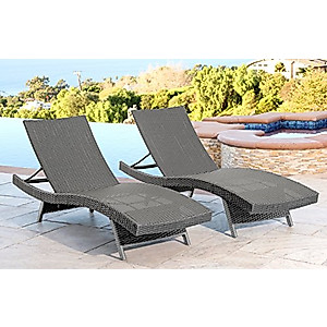 Abbyson Living Outdoor Adjustable Chaise Lounge Chair Set of 2 Wicker Patio Chairs, Grey