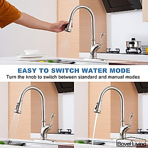 Boyel Living Touchless Kitchen Faucets with Pull Down Sprayer in Brushed Nickel,Stainless Steel，3 Function Water Outlet Sink Faucet with Flexible Hose