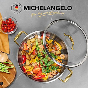 MICHELANGELO Stainless Steel Pan with Lid - 7 Quart Saute Pan, Deep Frying Pan with Lid, Dishwasher and Oven-Safe, All Cooktops Compatible, 12 Inch