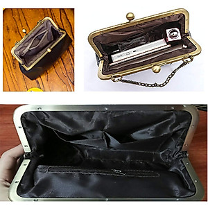 Women Small Vintage Chains Handbag - Pu Leather Kiss Lock Purse(Black)