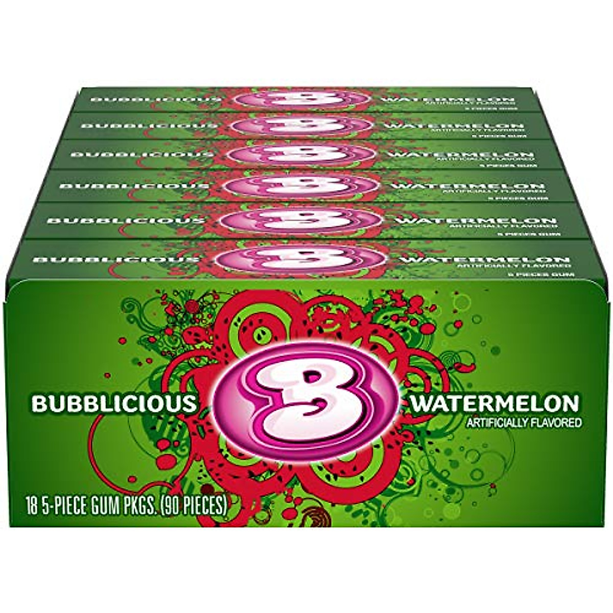 Bubblicious Watermelon Gum, 18 Packs of 5 Pieces (90 Total Pieces)
