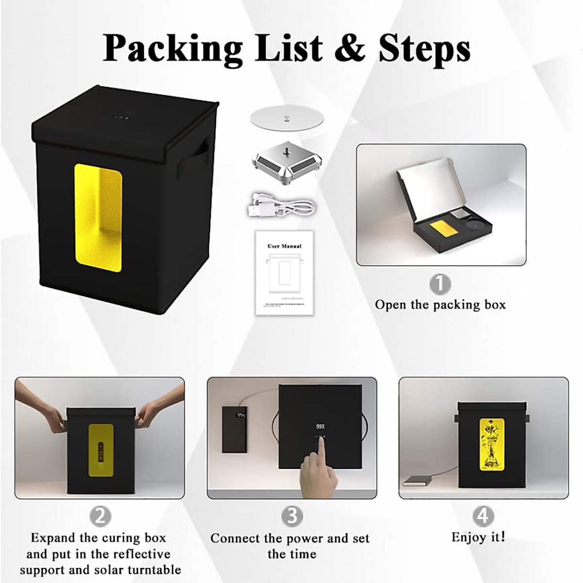 Resin Curing Station - Resin UV Light Foldable Curing Box for LCD | DLP | SLA 405nm Resin 3D Printed Models Curing Box with Light Driven Turntable