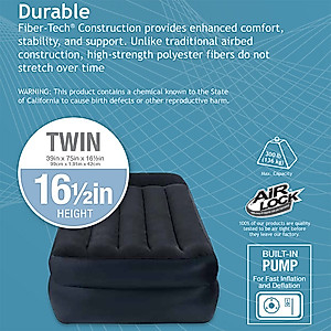 Intex Dura-Beam Standard Series Pillow Rest Raised Airbed w/Built-in Pillow & Electric Pump, Bed Height 16.5", Twin