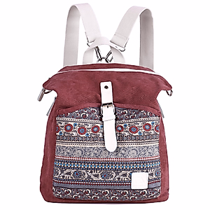ArcEnCiel Women Backpack Canvas Rucksack Ladies Fashion Shoulder Bag (Maroon)