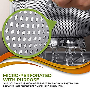 LiveFresh Stainless Steel Micro-Perforated 5-Quart Colander - Professional Strainer with Heavy Duty Handles and Self-draining Solid Ring Base - Dishwasher Safe