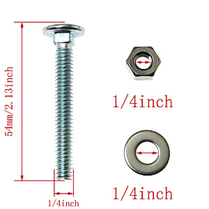 PSCCO 10 Sets 1/4-20x2" Carriage Bolts Set Round Head Square Neck Screws with Nuts and Washers