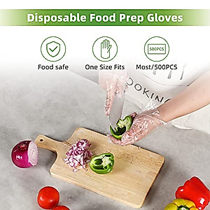 MoloTAR 500 Pieces Plastic Disposable Gloves,Disposable Gloves for Cleaning, [ One Size Fits Most ]