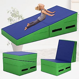 Gymnastics Mat 48x24 Inch Incline Tumbling Mats for Gymnastics for Home, Folding Gymnastics Wedge with Non-Slip Surface& Handles, Indoor/Outdoor Exercise Mat Cheese Wedge Mat for Kid Adults Workout