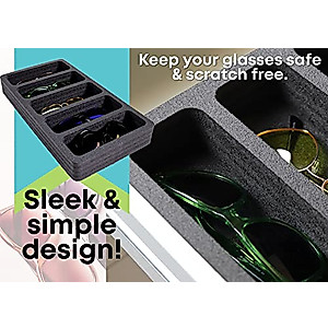 Polar Whale Sunglasses Drawer Organizer Tray Insert for Home Bedroom Bathroom Vanity Dresser Counter Table Waterproof Washable Black Foam 5 Compartment 8.25 x 15.5 Inches