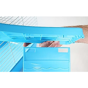 PENN-PLAX Multi-Level Small Animal Cage – Includes Ramp and Elevated Resting Platform – Great for Guinea Pigs, Chinchillas, Ferrets, Rabbits, and More – Blue & White