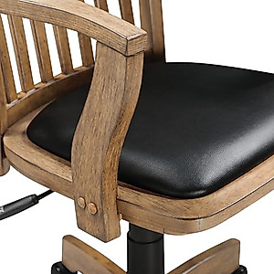 OSP Home Furnishings Deluxe Wood Banker's Desk Chair with Padded Seat, Adjustable Height and Locking Tilt, Fruitwood Finish and Black Vinyl