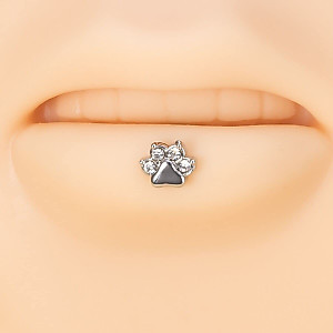 Crystal Cat Dog Paw Print Cartilage Labret Helix Stud Earrings 316L Surgical Stainless Steel Cubic Zirconia Pet Puppy Animal Lip Monroe Hypoallergenic Studs Cute Body Piercing Jewelry Gifts for Women