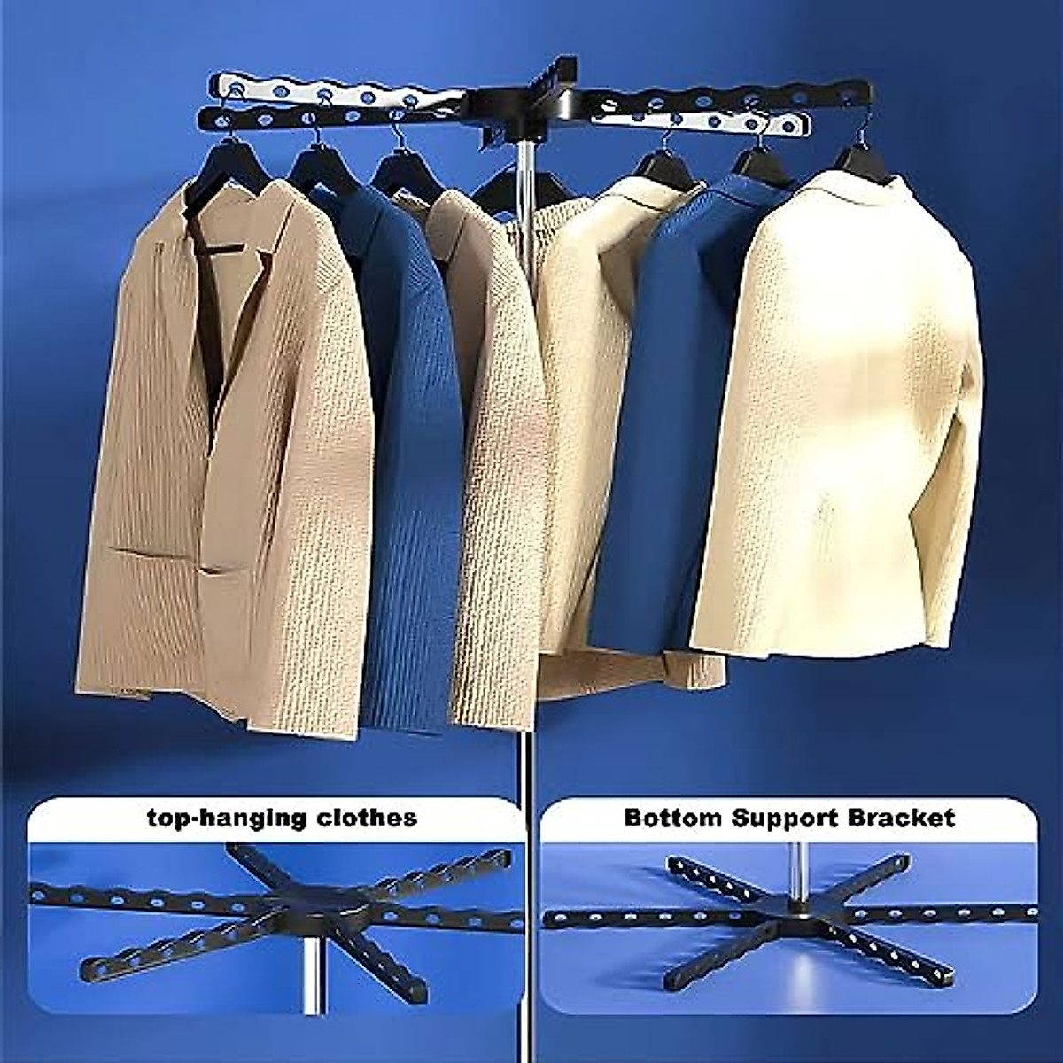 Lreros Clothes Drying Rack,59-Inch Clothes Drying Rack Folding Indoor,Laundry Drying Rack with 6 Rotatable Arms for Hanger, 6 Legs, Stainless Steel, for 18 Pieces of Clothes, Black