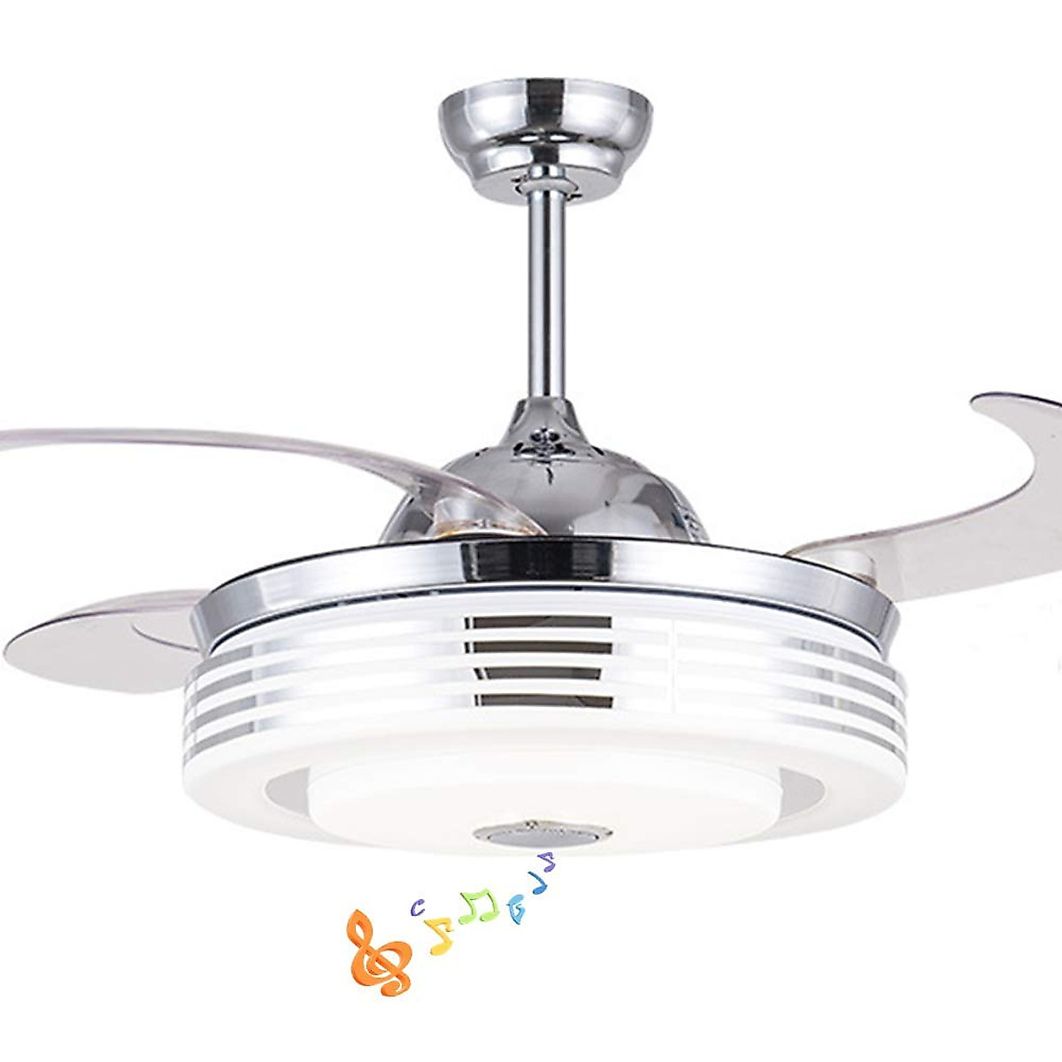 Fandian 42" Ceiling Fan with Lights Smart Bluetooth Speaker Remote Control Chandeliers, Retractable Blades, 3 Speed, Dimmable 7 Color Change Lighting for Living Room Bedroom