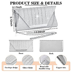 4 Pcs Bling Clutch Purse Rhinestone Jewelry Set for Women Evening Bag Crystal Earrings Bridal Necklace Bracelet Accessories for Wedding Ladies Prom Party (Silver)