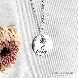 MignonandMignon Gold Personalized Gift for Her Birth Flower Necklace Name Necklace Flower Jewelry Floral Bouquet Mothers Day Gift Personalized Jewelry - LCN-FL-G