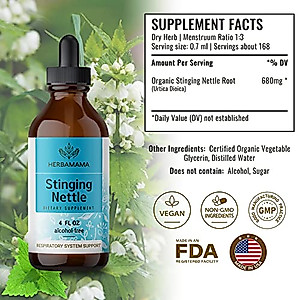 HERBAMAMA Stinging Nettle Root Tincture - Organic Stinging Nettle Root Liquid Extract - Urtica Dioica Herbal Drops Supplement - 4 fl oz