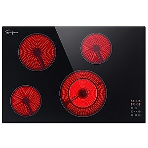 Empava Electric Stove 4 Burners Built in Radiant Cooktop including Dual Zone Element, All Kinds of Cookware, ETL Certified,240V Hard Wired, No Plug, 30 in, Black