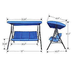 Homebeyond 3 Seater Outdoor Patio Swing | Rust and Fade Resistant Steel Frame with Adjustable Tilt Canopy | Perfect for Garden Backyard or Poolside - SW-3B