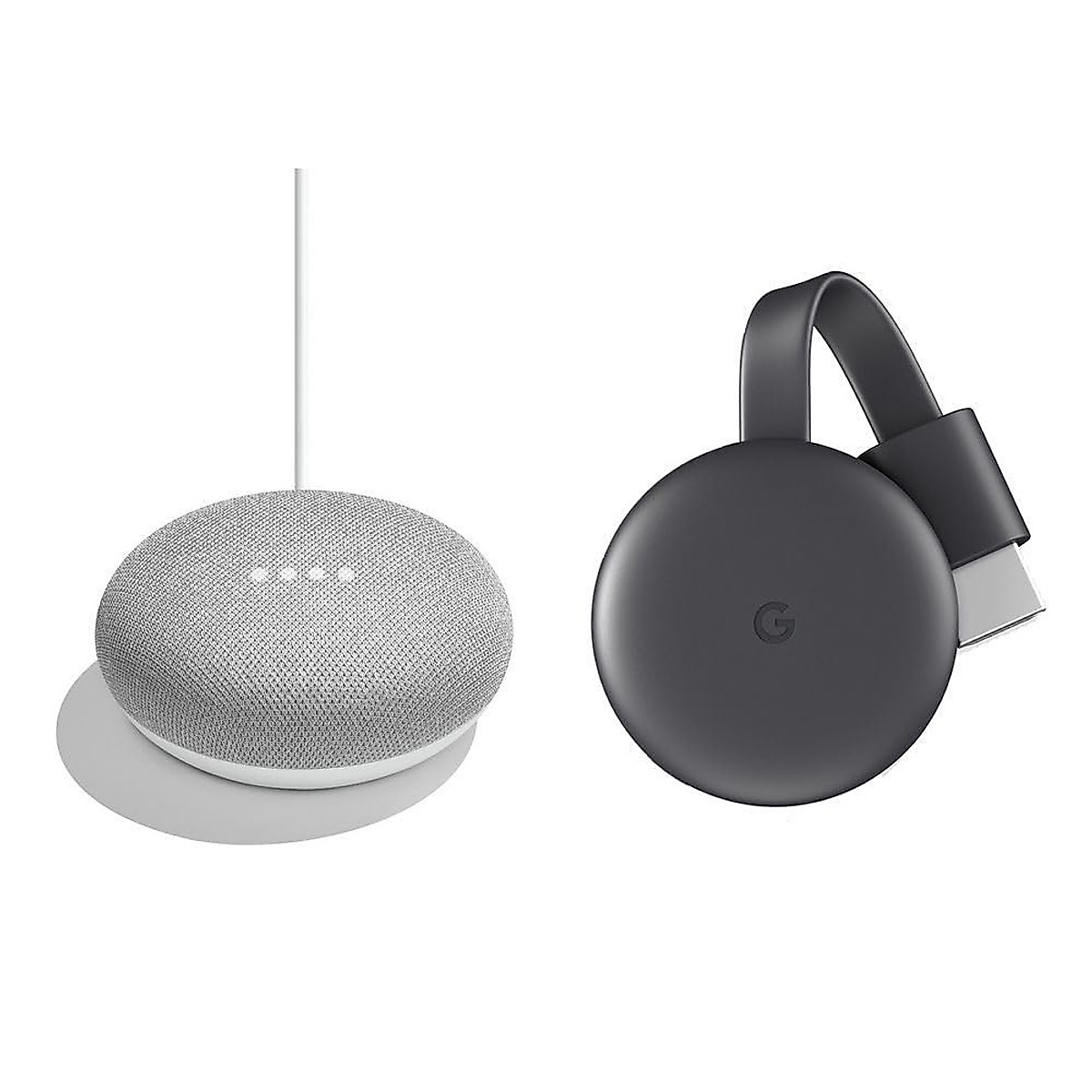 Google Nest Mini 2nd Generation Chalk (Bluetooth Speaker) Chromecast 3rd Gen - Value Bundle