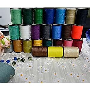 Selric [30 Colors Available] 0.8mm Round Waxed Polyester Thread for DIY Leather Projects, Macrame, Crafts, Machine and Hand Sewing (Grass Green)