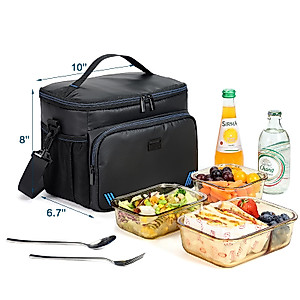 ZEEMO Lunch Bag for Men Women, Insulated Lunch Cooler Bag with Adjustable Shoulder Strap, Leakproof Lunch Box for Work, Black