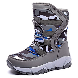 Boys Girls Snow Boots Outdoor Waterproof Winter Kids Shoes Big Kid 6.5, Grey
