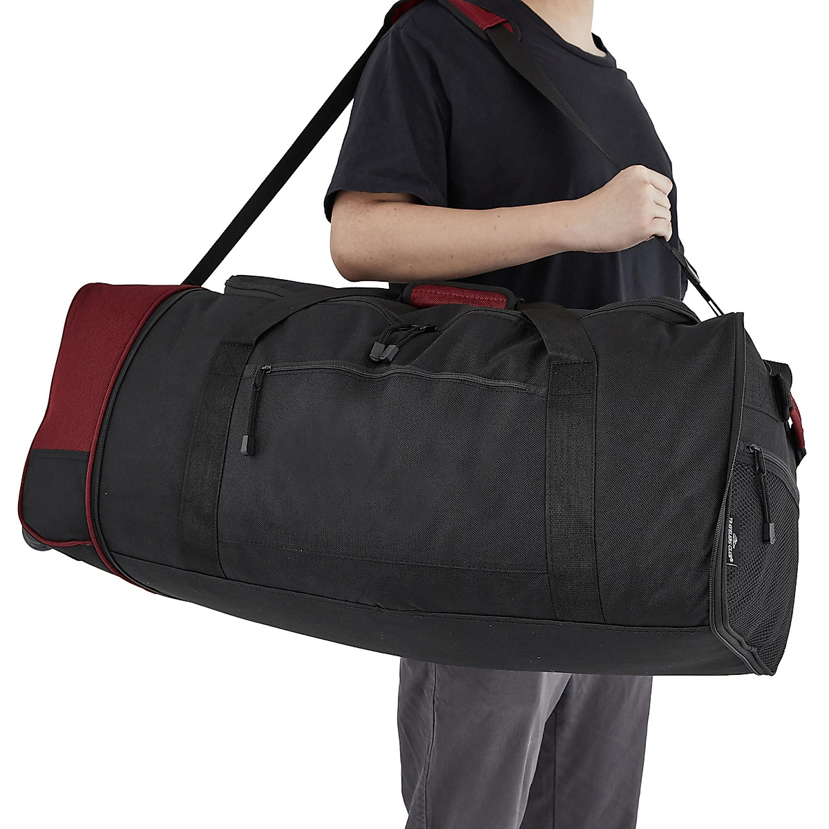 TPRC 32-Inch Collapsible Expandble Travel Rolling Duffel Bag, Black/Red