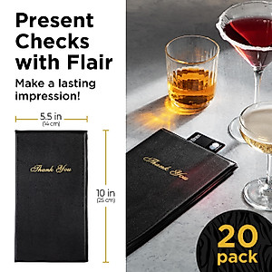 Gold Lion Gear Restaurant Check Presenters - Guest Check Card Holder with Gold Thank You Imprint - 5.5" x 10" Black 20 Pack, Standard Check Book