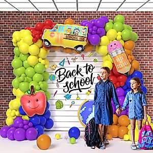 Back to School Balloon Arch Kit School Bus Pencil Foil Balloon with Rainbow Balloons for First Day of School Students Classroom Kindergarten Graduation Decorations