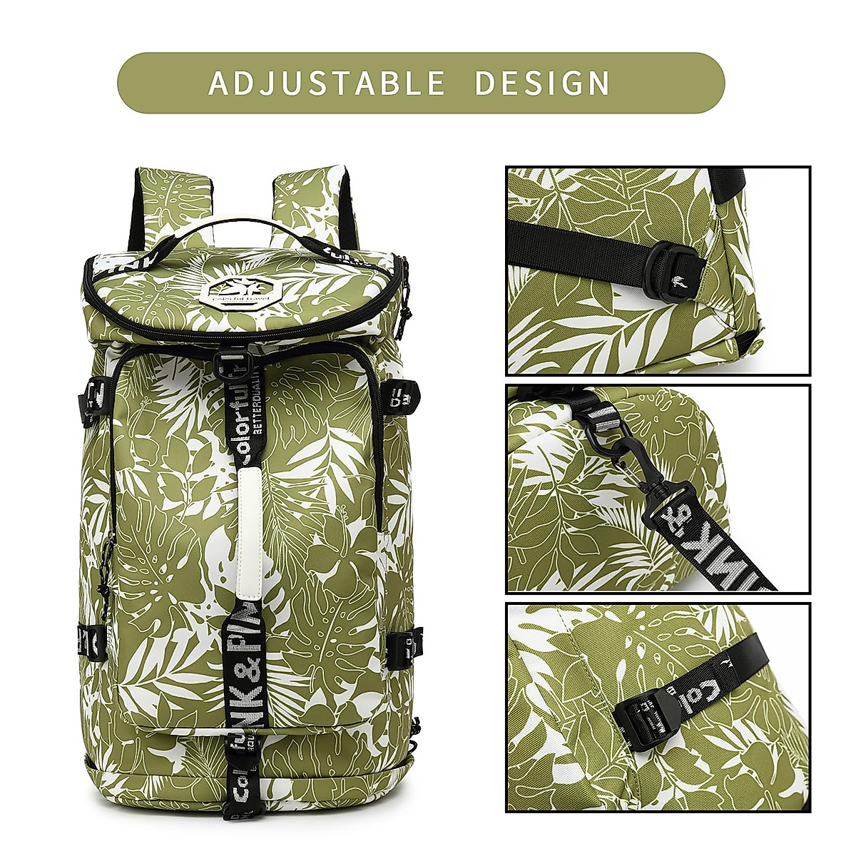 JYColofex Floral gym duffel bag backpack, fashion wrestling bag,with shoe compartment, 4 kinds of back method waterproof travel sports walking laptop Lightweight (A-Floral Green)