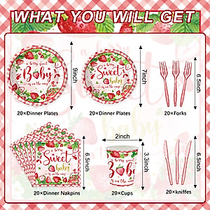 120PCS Strawberry Baby Shower Supplies for Girls A Berry Sweet Baby Pregnancy Party Decorations Disposable Dinnerware Set Paper Plates Napkins Cups Set for 20 Guests