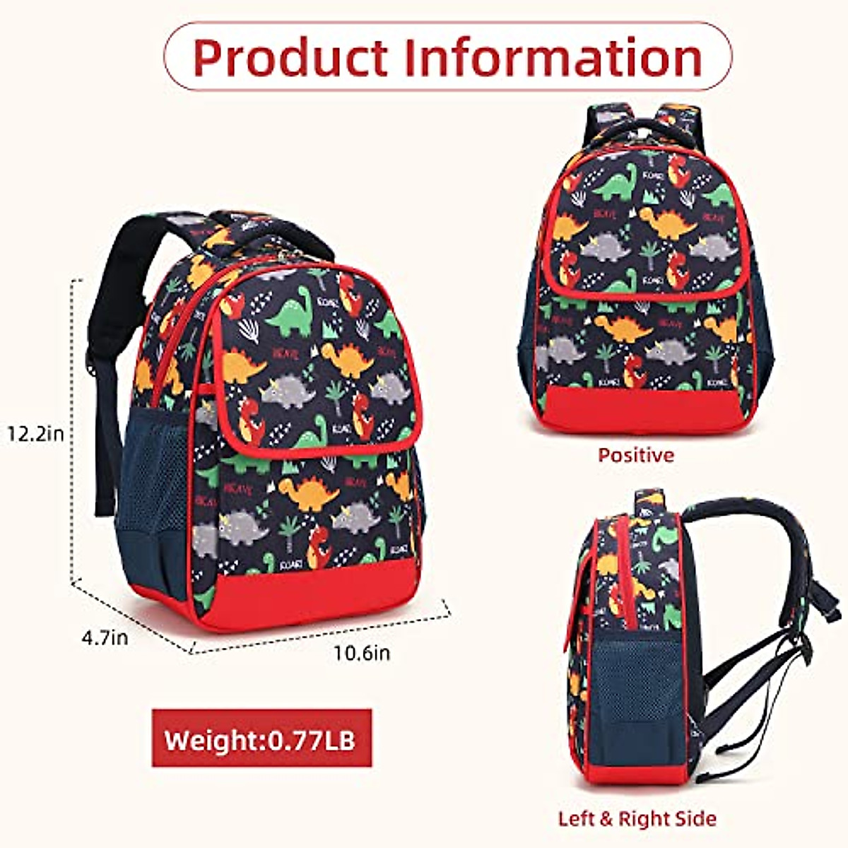 willikiva Car Kids Toddler Backpack for Boys Girls Waterproof Children School Bag(Dinosaur)