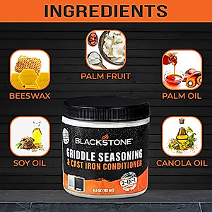 Blackstone 2-IN-1 Griddle & Cast Iron Seasoning Conditioner 6.5 OZ– Effective Seasoning Rub Formula – Food Safe – Easy to Use Cleaner & Conditioner – with Satisfying Customers Travel Tissue Pack